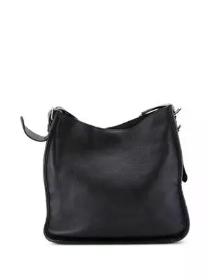 Prada Logo Strap Leather Medium Hobo Bag - Black
