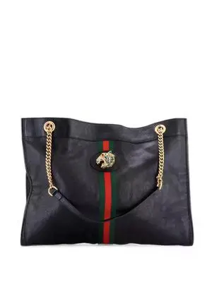 Gucci Rajah Chain Leather Large Tote Bag - Black