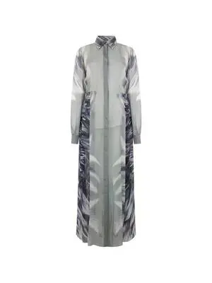 Alberta Ferretti Silk Graphic Print Maxi Shirt Dress