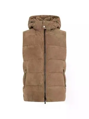 MOORER Fire Quilted Hooded Gilet - Brown
