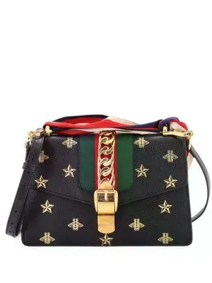 Gucci Sylvie Printed Leather Small Shoulder Bag - Black