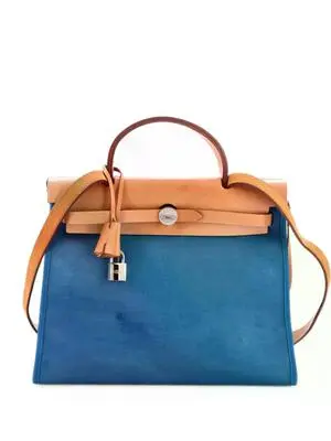 Hermès Herbag Zip Leather And Toile 31 Shoulder Bag - Blue
