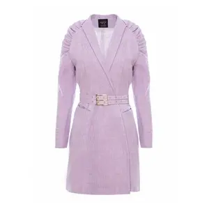 AVENUE N°29 Gathered Raglan Sleeve Linen Blazer Dress With Double Belt - Purple