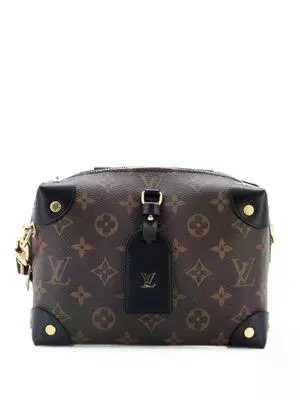 LOUIS VUITTON Petite Malle Souple Handbag Monogram Canvas With Leather Shoulder Bag - Black