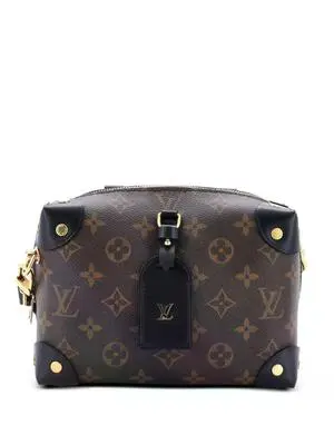 LOUIS VUITTON Petite Malle Souple Handbag Monogram Canvas With Leather Shoulder Bag - Black