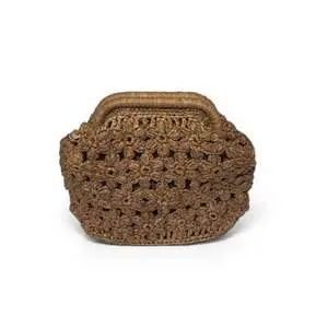 ZANATANY CONCEPTS Flowery Raffia High Clutch - Brown