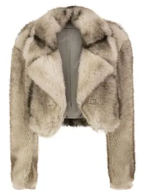 Sportmax Faux Fur Cropped Jacket - Cream