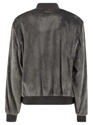 Peserico Stretch Corded Velvet Bomber Jacket With Silk Details