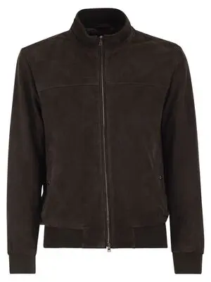 Herno Suede Goatskin Zip-up Bomber Jacket