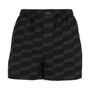 Balenciaga Bb Logo Monogram Pajama Shorts - Black