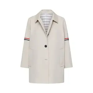Thom Browne Cropped Car Coat With Rwb Armbands - Brown