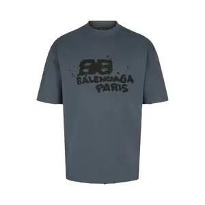 Balenciaga Hand Drawn Bb Icon Medium Fit T-shirt 'washed Blue - Black