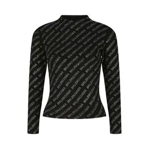 Balenciaga Embellished Logo High Neck Top - Black