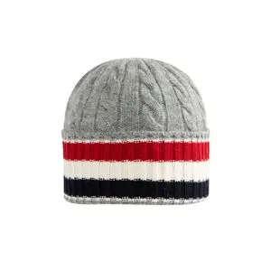Thom Browne Merino Wool Beanie With Rwb Stripe - Grey