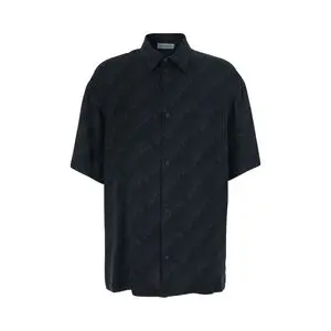 Balenciaga Short Sleeve Shirt With All-over Monogram - Black