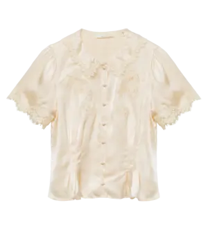DÔEN Yvette Silk Satin Lace Button-up Blouse - Candlelight