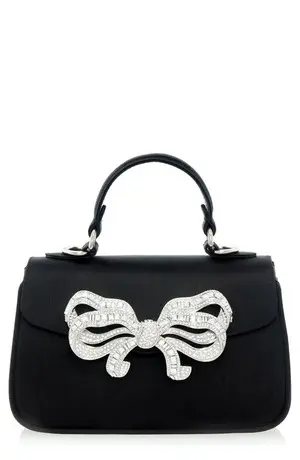 Judith Leiber Satin Bow Top Handle Bag - Silver Black