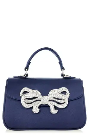 Judith Leiber Satin Bow Top Handle Bag - Silver Navy