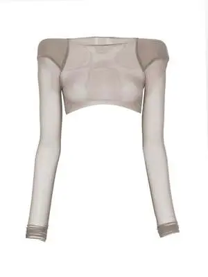 Rick Owens Helm Mini Top Sheer Mesh Cropped Long Sleeve - Dust