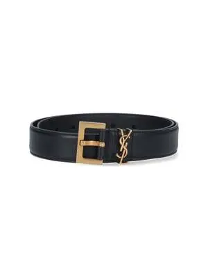 Saint Laurent Leather Belt With Logo Buckle