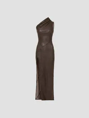 Rick Owens Athena One-shoulder Draped Lamb Leather And Cotton Mini Dress - Drkdust
