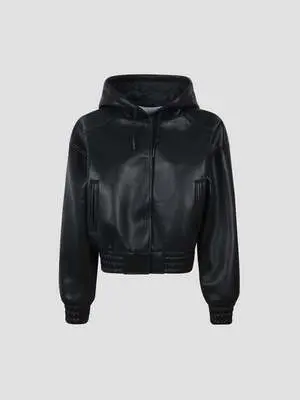 THE FRANKIE SHOP Faux Leather Bomber Jacket With Hood
