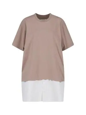 MAISON MARGIELA Cotton Blend Mini Dress With Striped Hem - Dune