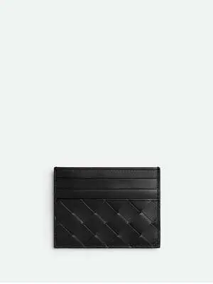 Bottega Veneta Mini Leather Card Wallet 7 Cm Height, 10.2 Cm Width With 4 Card Slots & Central Pocket - Nero