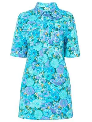 Chloé Short-sleeve Military Button Mini Dress - Blu