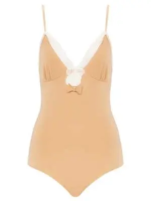Chloé Ruched V-neck Bodysuit With Lace Trim - Rosa