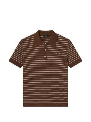 A.p.c. Striped Cotton Polo Shirt With Logo - Marrone