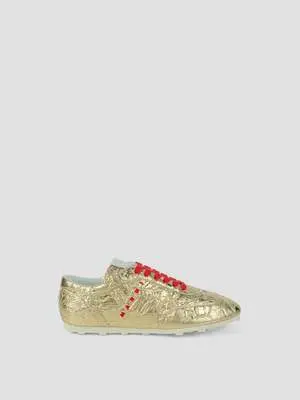 Marni Metallic Gold Sneakers With Red Laces - Silver
