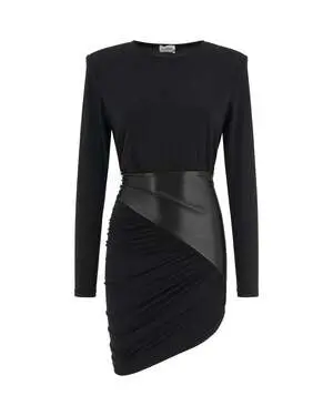 Andamane Long Sleeve Draped Mini Dress - Black