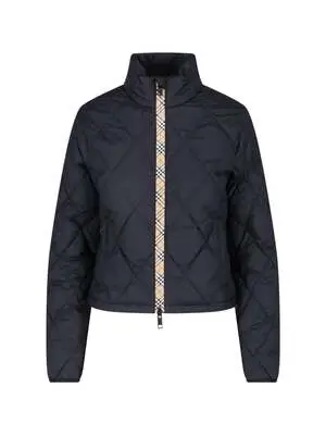 Burberry Quilted Zip-front Cropped Jacket With Signature Check Trim