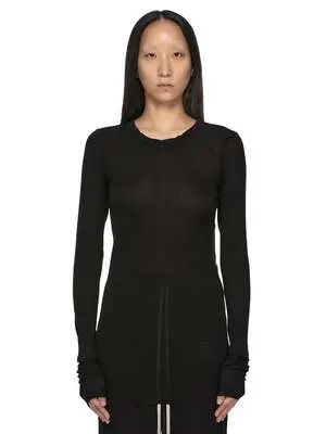 Rick Owens Long-sleeve Crewneck T-shirt With Raw-cut Hem - Nero