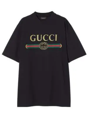 Gucci Cotton & Silk Crewneck T-shirt With Interlocking Gg Print