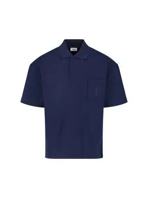 Saint Laurent Short Sleeve Polo Shirt With Chest Pocket - Blue
