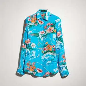 Gucci Gucci Relaxed Fit Floral Viscose Button-Front Shirt With Point Collar Azzurro