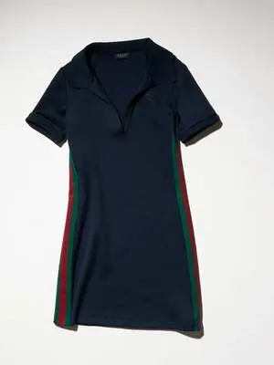 Gucci Double G Web Insert Polo Collar Mini Dress