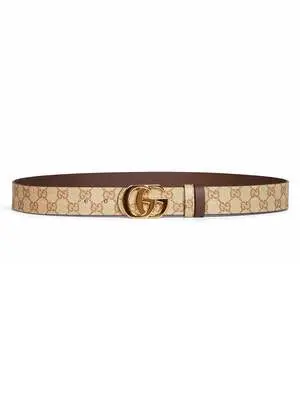 Gucci Gg Coated Canvas And Leather Belt With Double G Buckle - Beige