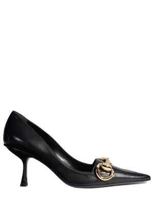 Gucci Glossy Vegetable-tanned Leather Stiletto Pumps With Decorative Stitching And Tapered Toe - Nero