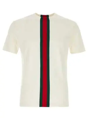 Gucci Cotton Sweater With Web Inlays - Bianco