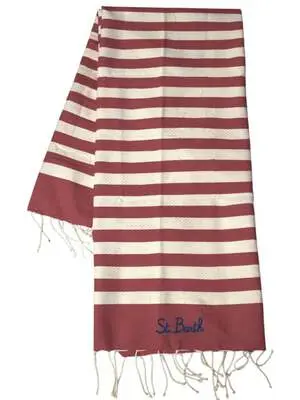MC2 SAINT BARTH Striped Cotton Beach Towel With Fringe - Bordeaux