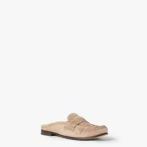 Fendi Suede Mules With Embossed Logo - Mud