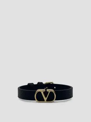 Valentino Garavani Leather Logo Bracelet - Black