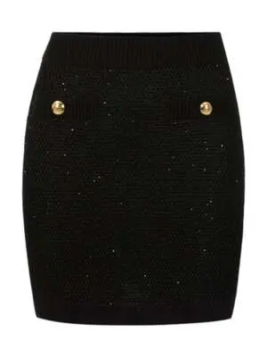 Elisabetta Franchi Ribbed Knit Mini Skirt With Button Detail