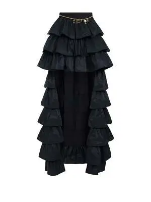 Elisabetta Franchi Tiered Ruffled Midi Skirt With Chain Belt