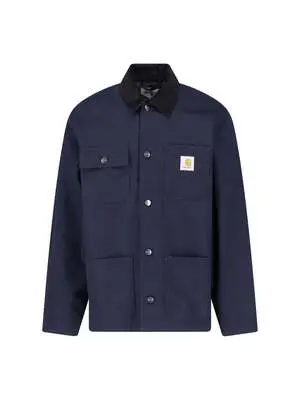 Carhartt Work In Progress Canvas Chore Jacket With Classic Collar And Logo Patch - Blue