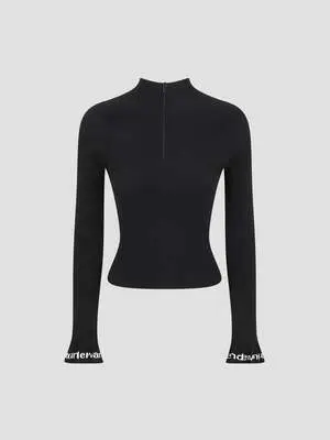 Alexander Wang Ribbed Long Sleeve Zip Turtleneck Pullover With Logo