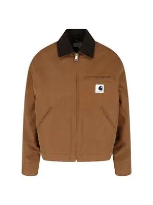 Carhartt Work In Progress Canvas Zip Jacket With Corduroy Collar - Brown